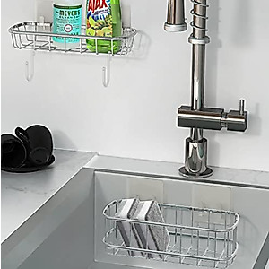 Simple Houseware 2-Tier Wall Mounted Adhesive Shower Caddy Shelf Organizer w/Hooks, Chrome