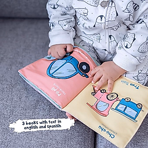 Bilingual Books for Babies | 3 Cloth Book Set Written in Spanish and English | Early Learning Sensory Development for Babies | Crinkle Touch | High Contrast Infant Toys For Early Development