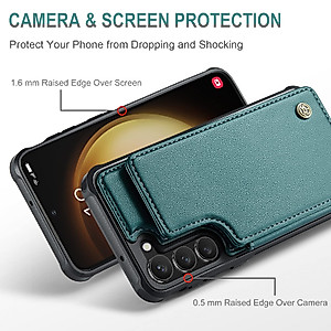 Vinich for Samsung Galaxy S23 Plus Case with Card Holder, for Samsung S23 Plus Wallet Case for Women Men with RFID Blocking, Durable Kickstand Shockproof Case for Galaxy S23 Plus 5G, Bluish Green