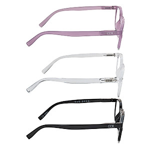 Rae Dunn "ELIZA Premium Reading Glasses - 3 Pack w/LOOK CLOSELY Signature Font Hard Case (GLossy Jet Black/Milky Lavender/Crystal Clear, 2.5, multiplier_x)