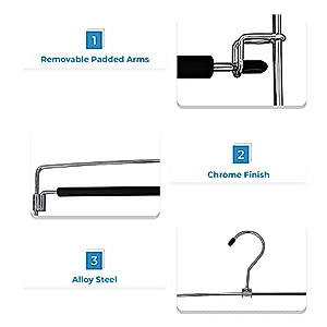 USTECH 8 Tier Swing Arm Pants Hanger | Space Saving Clothing Hangers with Foam Padding and Removable Arms | Alloy Steel Construction for Durability | Hook with Capped Ends for Added Safety | Pack of 2