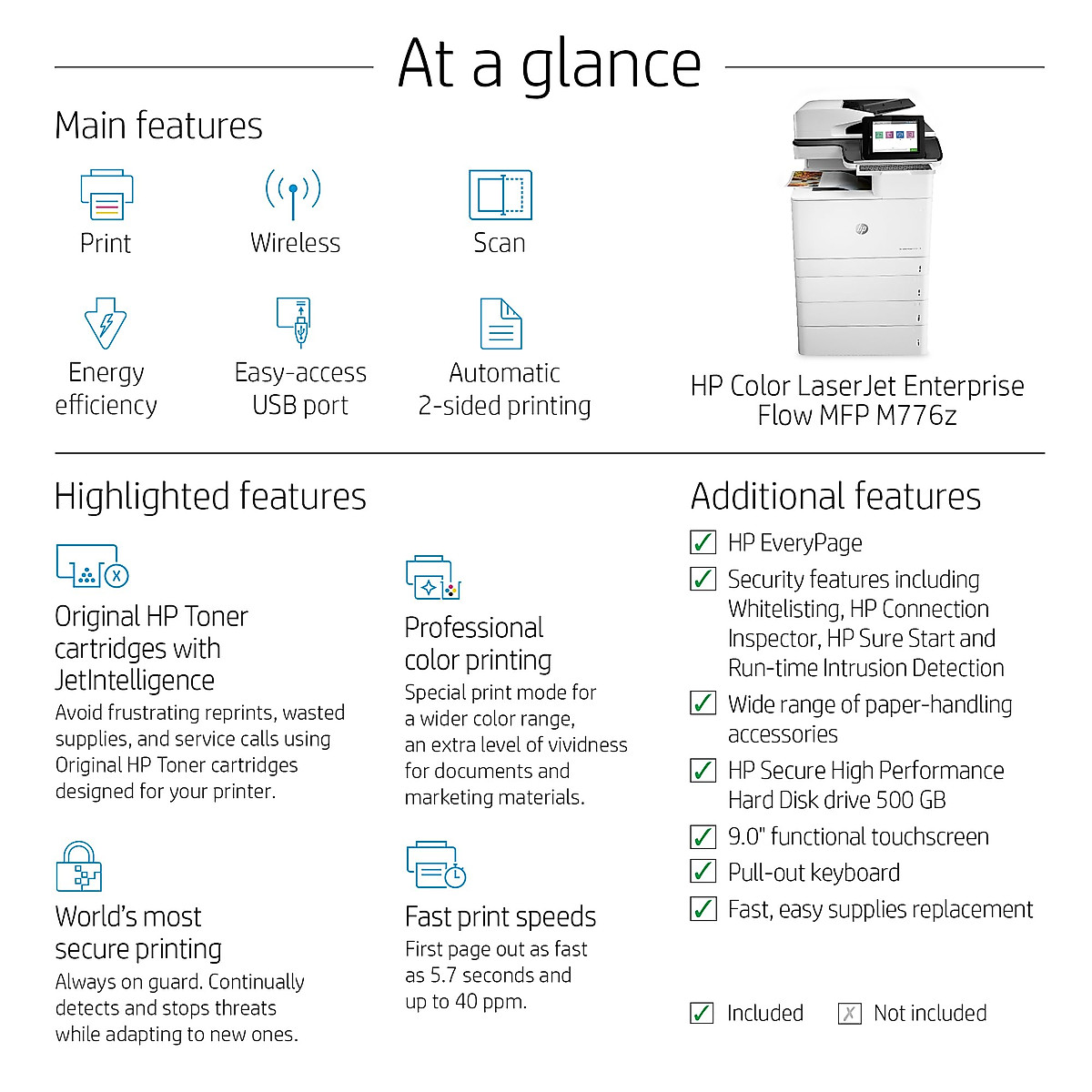 HP Color LaserJet Enterprise Flow Multifunction M776z All-in-One Wireless Duplex Printer with JetIntelligence (3WT91A)