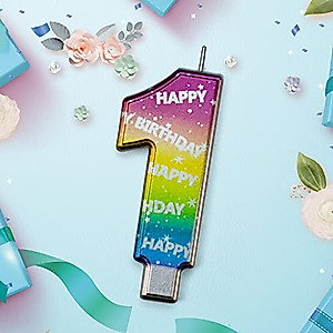 DERVENTA Birthday Candles Big Numbers Multicolored 3.7 inch Party Cake Topper 1 Piece (Number 8 Multi-Colored)