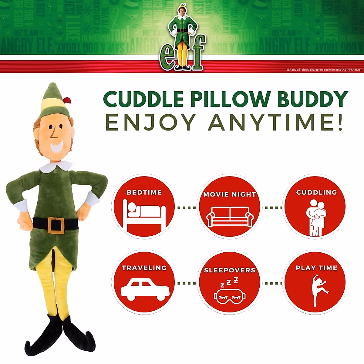 Franco Elf Buddy The Elf Movie Holiday Bedding Super Soft Plush Cuddle Pillow Buddy, One Size, (Officially Elf The Movie Product)