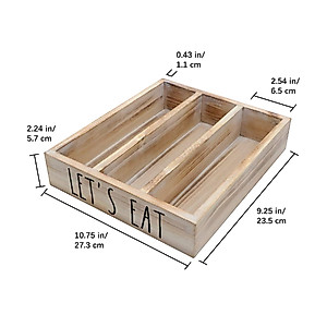 Karisky Kitchen Drawer Organizer Fir Wood Cutlery Silverware Tray Organizer with 3 Compartments, Decorative Utensil Holder for Flatware, Knives, Forks, Spoons