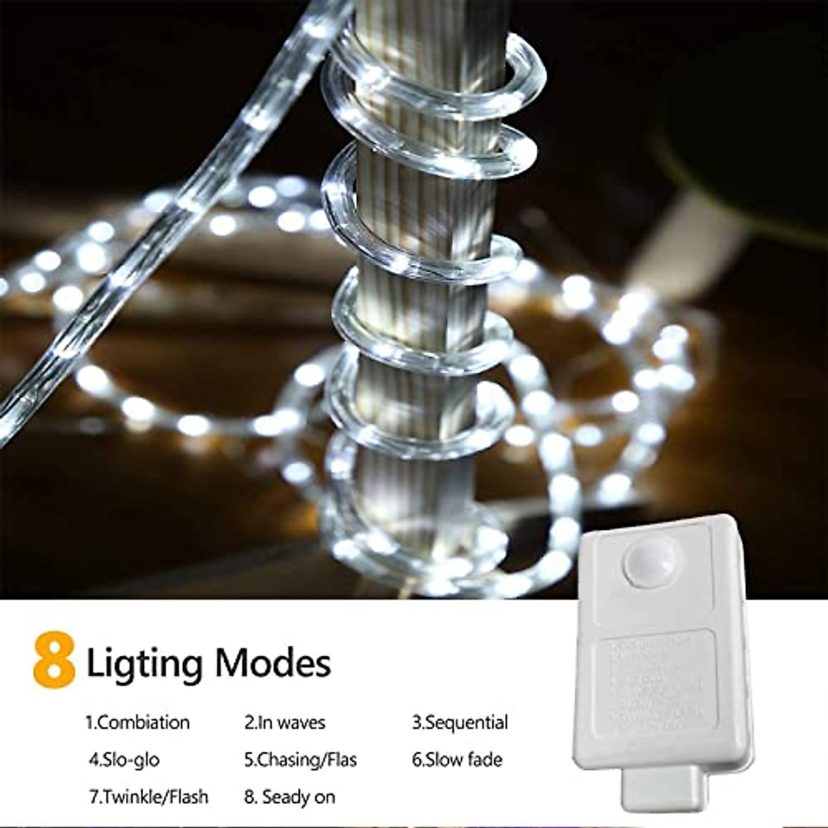 50ft 360 LED Rope Lights Outdoor, Connectable and Flexible Tube Lights with 8 Modes, Waterproof Indoor Outdoor LED Rope Lighting for Deck, Garden, Pool, Patio, Wedding, Xmas Decorations (White)