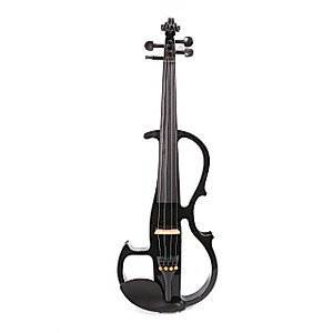 Yinfente 16inch Electric Viola solid wood with ebony viola fingerboard, chin rest, viola pegs, viola case bow, black silent voila for professional or beginners to practice (black)