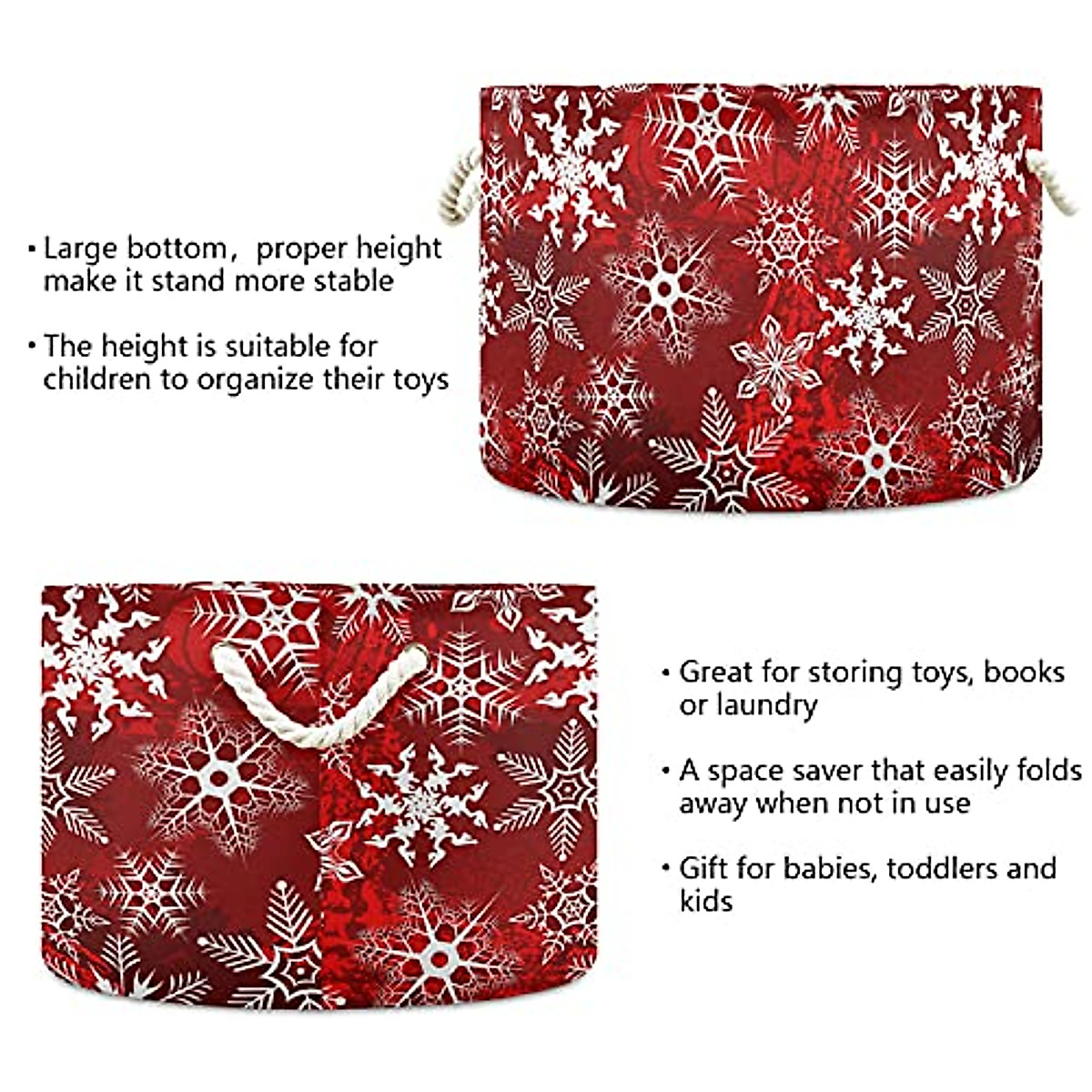 senya Christmas Large Storage Basket Christmas Red Pattern with Snowflakes Flower for Toys Clothes Storage Bin Box Laundry Hamper Organizer Bag with Handles