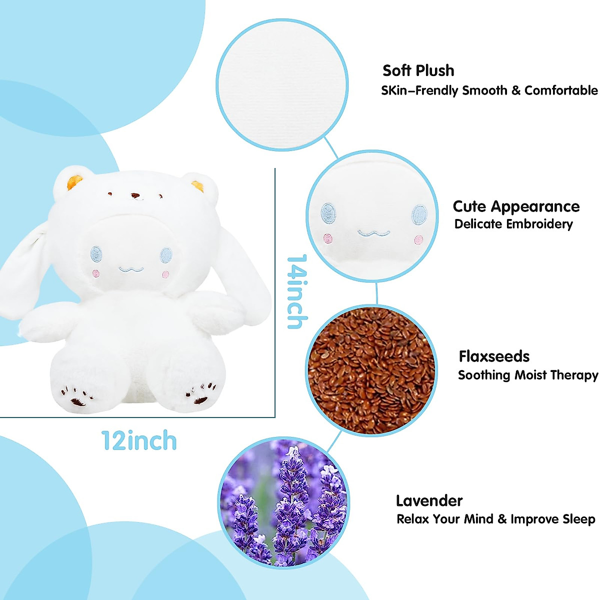 Microwave Heating Pad Dog Heatable Stuffed Animals for Cramps Pain Relief, Cute Soft Cozy Pillow Plush Heatable Warmies Stuffed Animals Gifts for Women, Teens