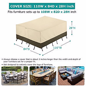 SunPatio Waterproof Patio Furniture Covers, Rectangular/Oval Dining Table and Chairs Cover, All-Weather Protection Outdoor Sectional Conversation Set Cover, Beige and Olive, 110"W x 84"D x 28"H