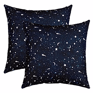 Starry Galaxy 18x18 Inch Square Pillow Cover Moon Stars Mystery Universe Throw Pillow Cover for Living Room Bed Navy Blue Outer Space Home Decor Party Sofa Cushion Case 2 Pack