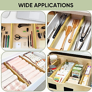 BALEINE Bamboo Kitchen Drawer Dividers Adjustable Drawer Organizers Spring Loaded Works in Kitchen, Dresser (Large, 4PK)