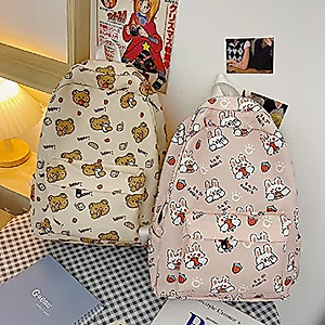Kaupuar Japanese Backpack Kawaii Backpack for School Teen Girls Aesthetic Backpack Student Lovely Bookbag (Beige)