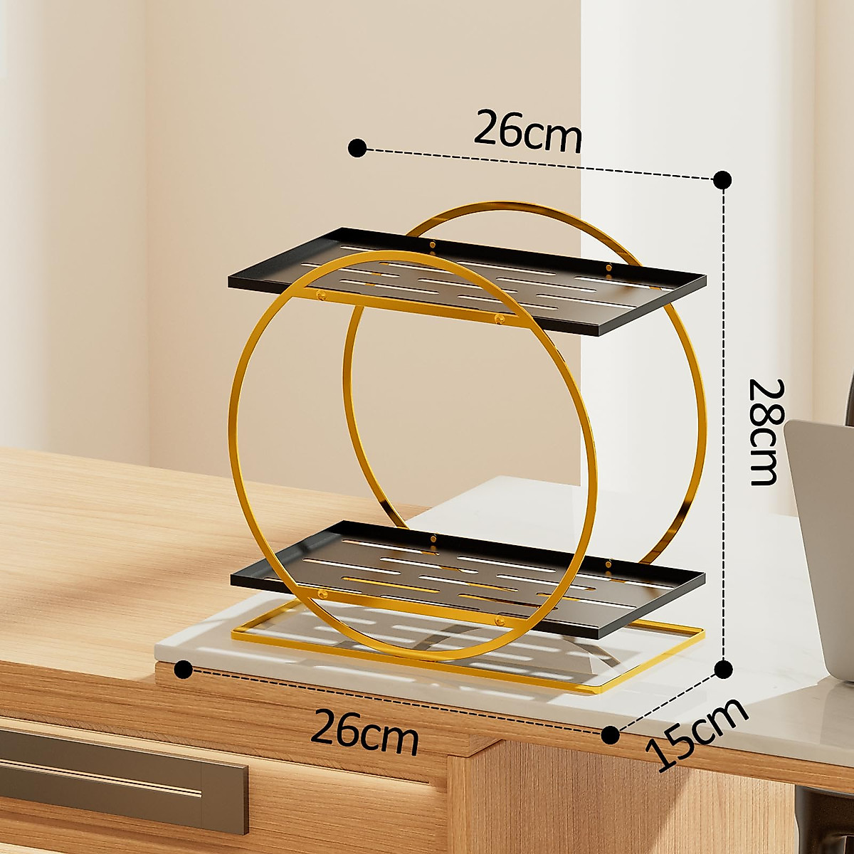 2 Tier Perfume Organizer for Dresser, Black Gold Perfume Organizer Makeup Perfume Stand Organizer for Vanity, Cosmetics Ideal Gift for Perfume Lovers - Gold