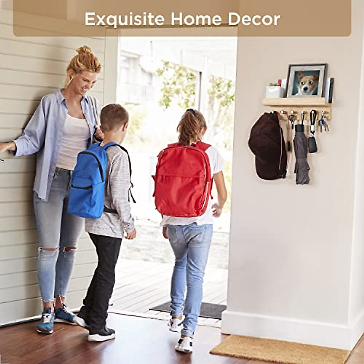 HAUSIST Key Holder for Wall Decorative, Key Hooks with Stainless Steel, Mail Organizer with Solid Oak Wood, Stylish Key Rack for Entryway