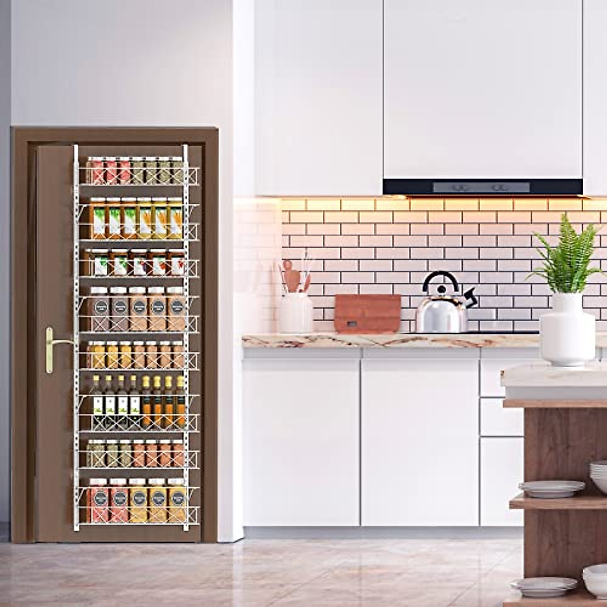 Skycarper Over The Door Pantry Organizer,Adjustable 8 Baskets Closet Rack Hanging Spice Space Saver,White