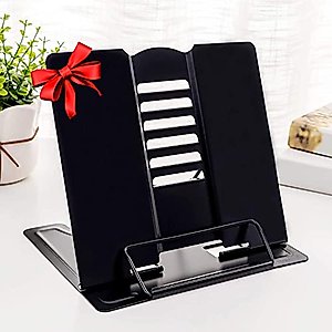 MSDADA Desk Book Stand Metal Reading Rest Book Holder Adjustable Cookbook Documents Holder Portable Sturdy Bookstands for Recipes Textbooks Tablet Music Books with Page Clips (Black)