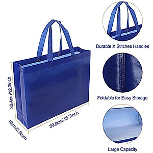 20Packs Reusable Grocery Bags with Handle, Large Non-Woven Shopping Bag Foldable, Royal Blue Tote Bags for Groceries Gift Party Wedding Christmas