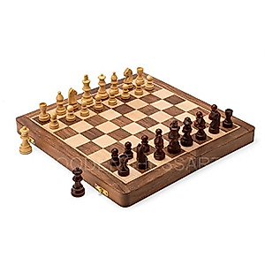 WoodenChessArt Handmade Magnetic Wooden Folding Chess Board with Storage for Chessmen (7 X 7 Inches)