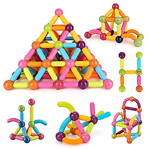 54 Pcs Magnetic Balls and Rods Set,Magnetic Building Sticks Blocks Toys,Magnet Educational Toys STEM Toys for Kids,Learning Magnetic Toys for Boys Girls Age 3 4 5 6 7 8+ Years Old Gifts