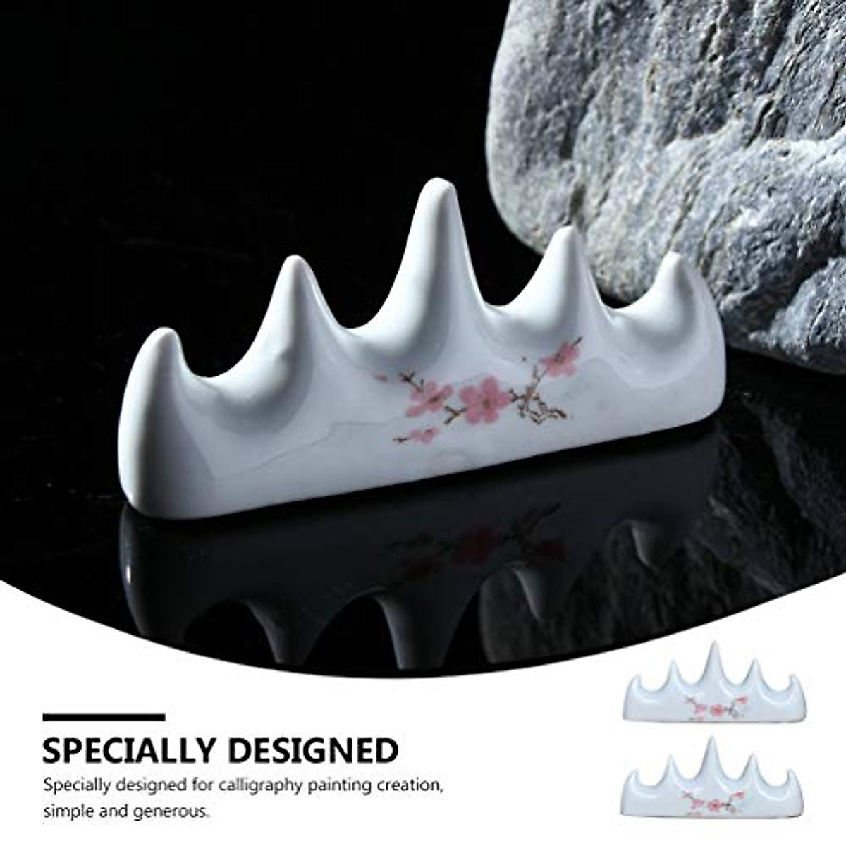 NUOBESTY Ceramic Brush Pen Holder 2PCS Ceramic Calligraphy Brush Holder Chinese Painting Brushes Rests Mountain Shape Brush Holder 4 Ports Rest Stand Pen Rack Tool Paint Brush Rest Stand