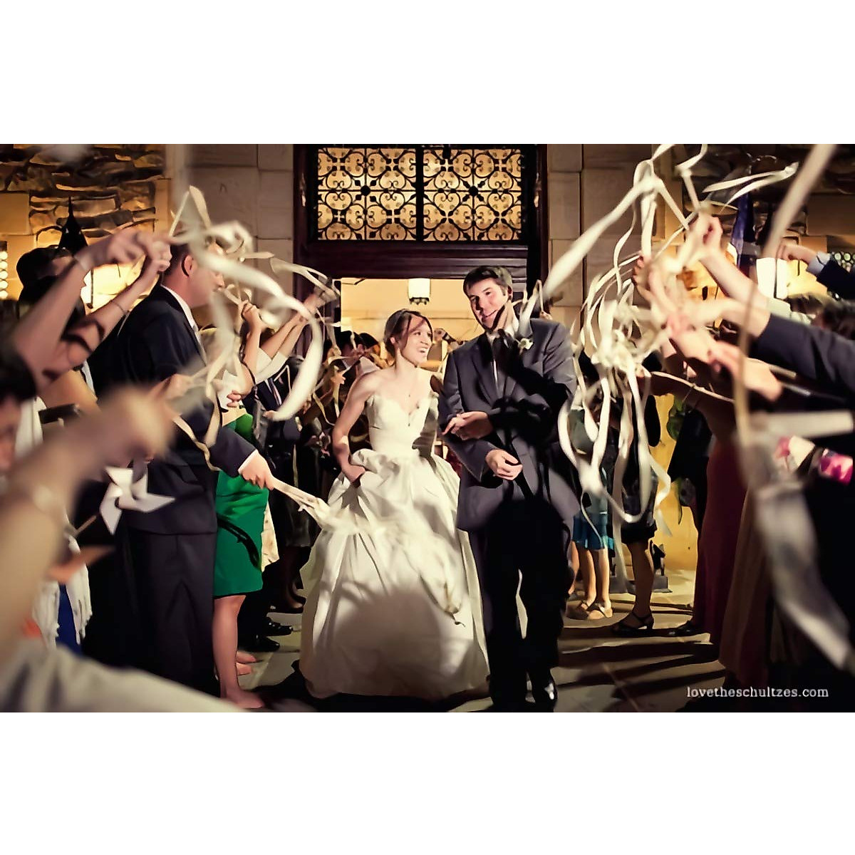 Kingsnow 50 Pack Champagne Lace Ribbon Wands Party Streamers with Bells Silk Fairy Stick Wand Party Favors for Wedding Send off Party Activities Baby Shower Holiday Celebration