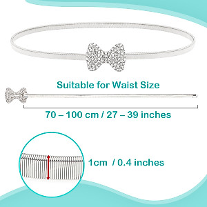 kilofly 2pc Women's Silver Metal Thin Skinny Stretch Belt Rhinestone Waistbands
