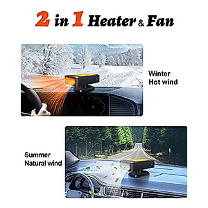 12V 200W Dashboard Heater for Car, Portable Car Heater That Plugs into Cigarette Lighter, Fast Heating Cooling Defrost Defogger for Car, 360 Degree Rotatable Base
