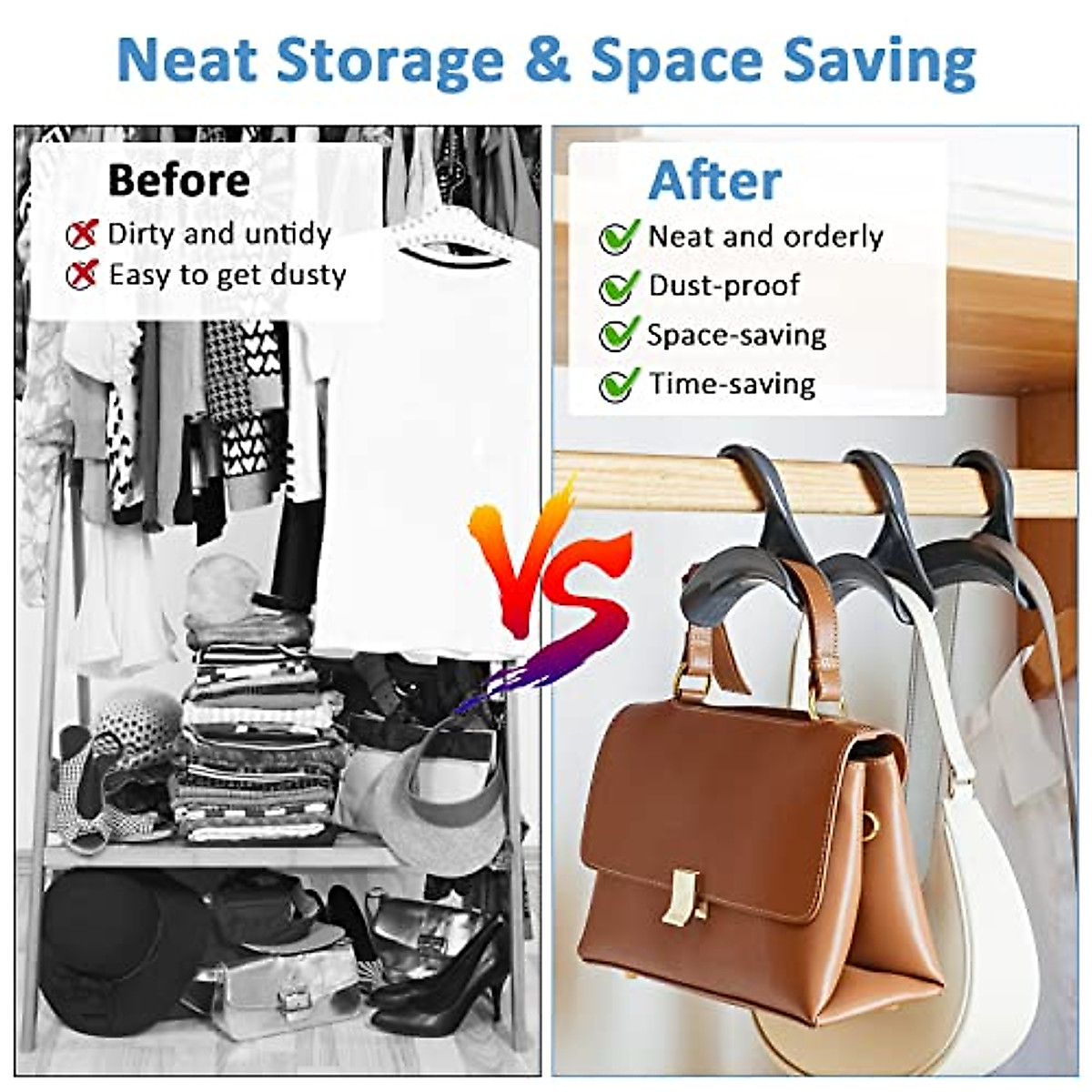 DricRoda Purse Handbag Hanger Hook, Purse Handbag Closet Organizer Storage Hook, Portable Plastic Closet Rod Hanger Rack Holder for Purses Bags Hats Ties Silk Scarves Belts, Space Saving, 6 Pack