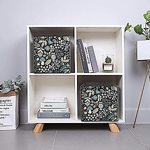 Forest Seamless Pattern Foldable Storage Bins Printd Fabric Cube Baskets Boxes with Handles for Clothes Toys, 11x11x11