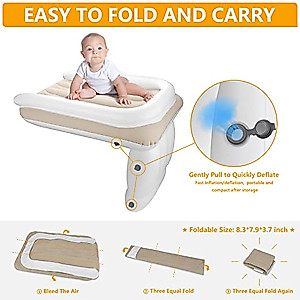 Eaersan Inflatable Toddler Airplane Bed Portable Toddler Travel Baby Bed for Airplane Car High Speed Rail Seat Infant Airplane Bed Included Inflatable Travel Bed Manual Pump Seat Belt and Travel Bag