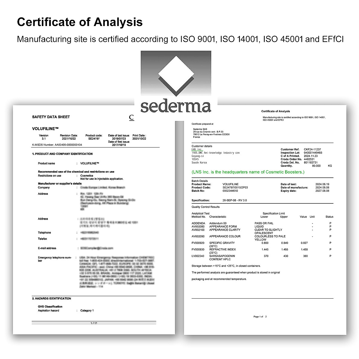 [ Volufiline 30ml ] Cosmetic Ingredient -100% Volufiline Ampoule 30ml(1 fl. oz) France SEDERMA | Cosmetic Grade | For face and body Improve Skin Elasticity, Wrinkle Improvement