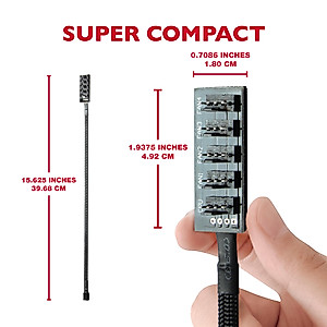 BUYMINERS.CA PWM Fan Splitter Extension Cable - 1 to 5 Computer Fan Splitter Cable Compatible with 3 & 4 Pin PC Cooling Fans, 13 inch Black Braided Nylon Cable