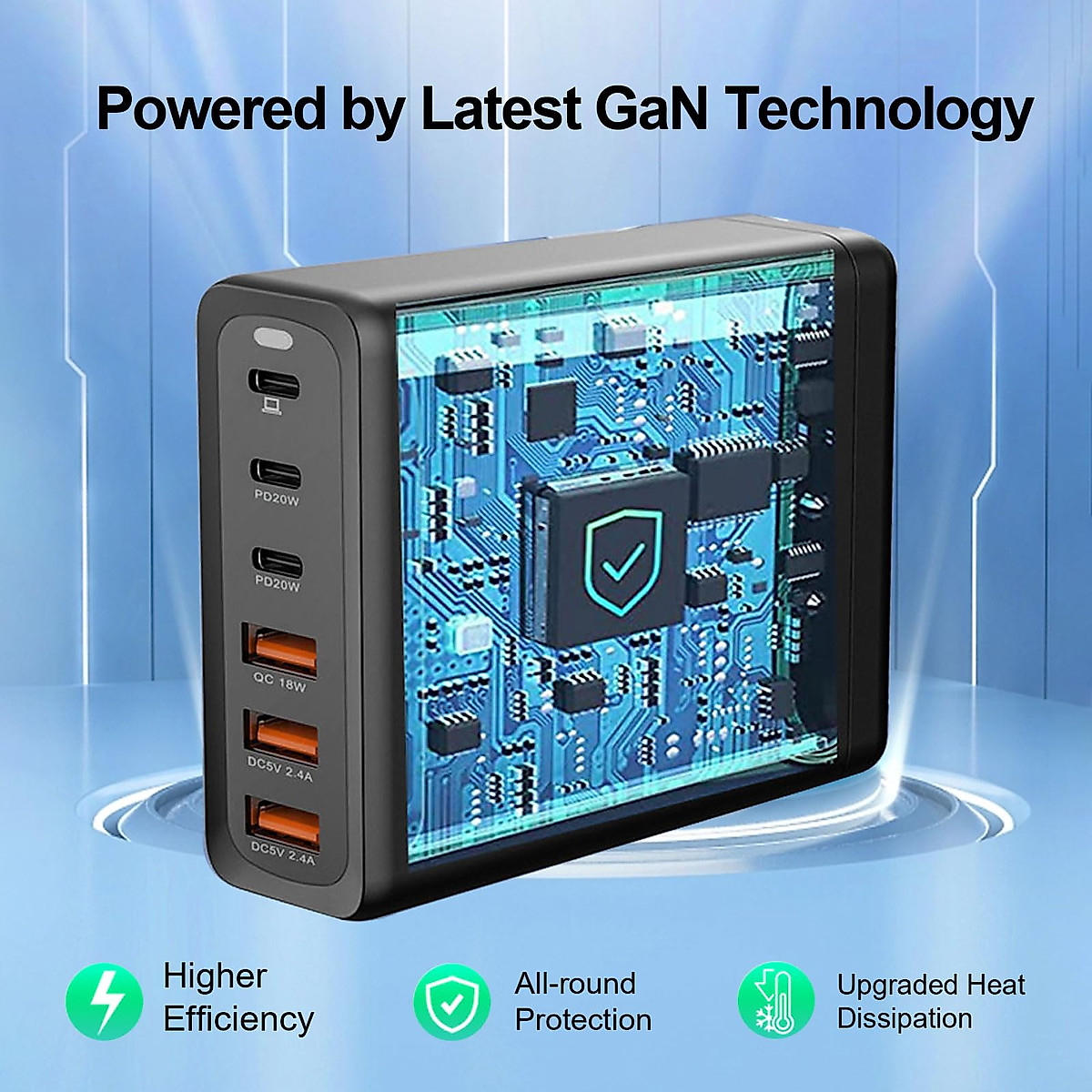 USB C Charger Block, Fast Charging Station，GaN 160w Multiple Port Fast Charging Station USB C Wall Charger Block Comaptible for MacBook Surface Thinkpad Dell Steam Deck iPad iPhone 14 13 12 Pro Max
