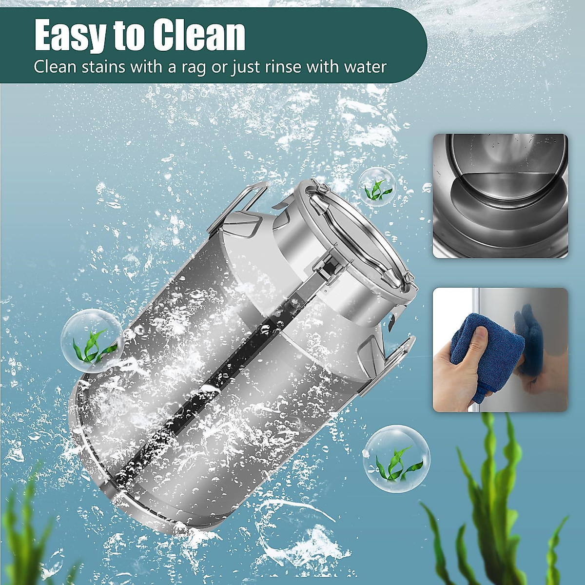 EcoTypee 15.85Gal/60L Milk Can - 201 Stainless Steel Milk Jug,Thick Handle with Sealed Lid Heavy Duty Milk Bucket Wine for Kitchen, Rice Cereal Grain Canisters Container