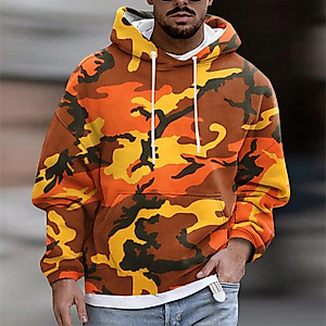 HAVUITYY Graphic Hoodies,Hoodies For Men Workout Hoodies For Men Fashion Fall Fleece Tie Dye Printed Long Sleeve Pullover Plus Size Loose Fit Casual Round Neck Sweatshirt Tops 2023 Orange 2XL