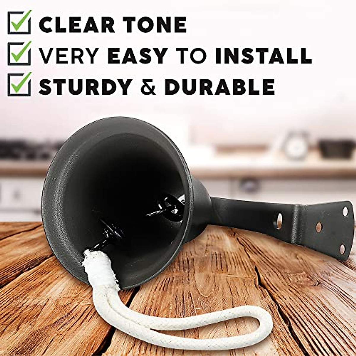 Upstreet Outdoor Bell & Indoor Dinner Bell/Made of Black Large Bell, Cast Iron Bell, Ideal for Wall Mounted Bell, Bracket Mounts Metal Dinner Bell and Hanging Bell for Home, School or Church