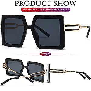 AIEYEZO Oversized Sunglasses for Women Square Fashion Big Large Frame Sun Glasses UV400 Protection (Black + Leopard)