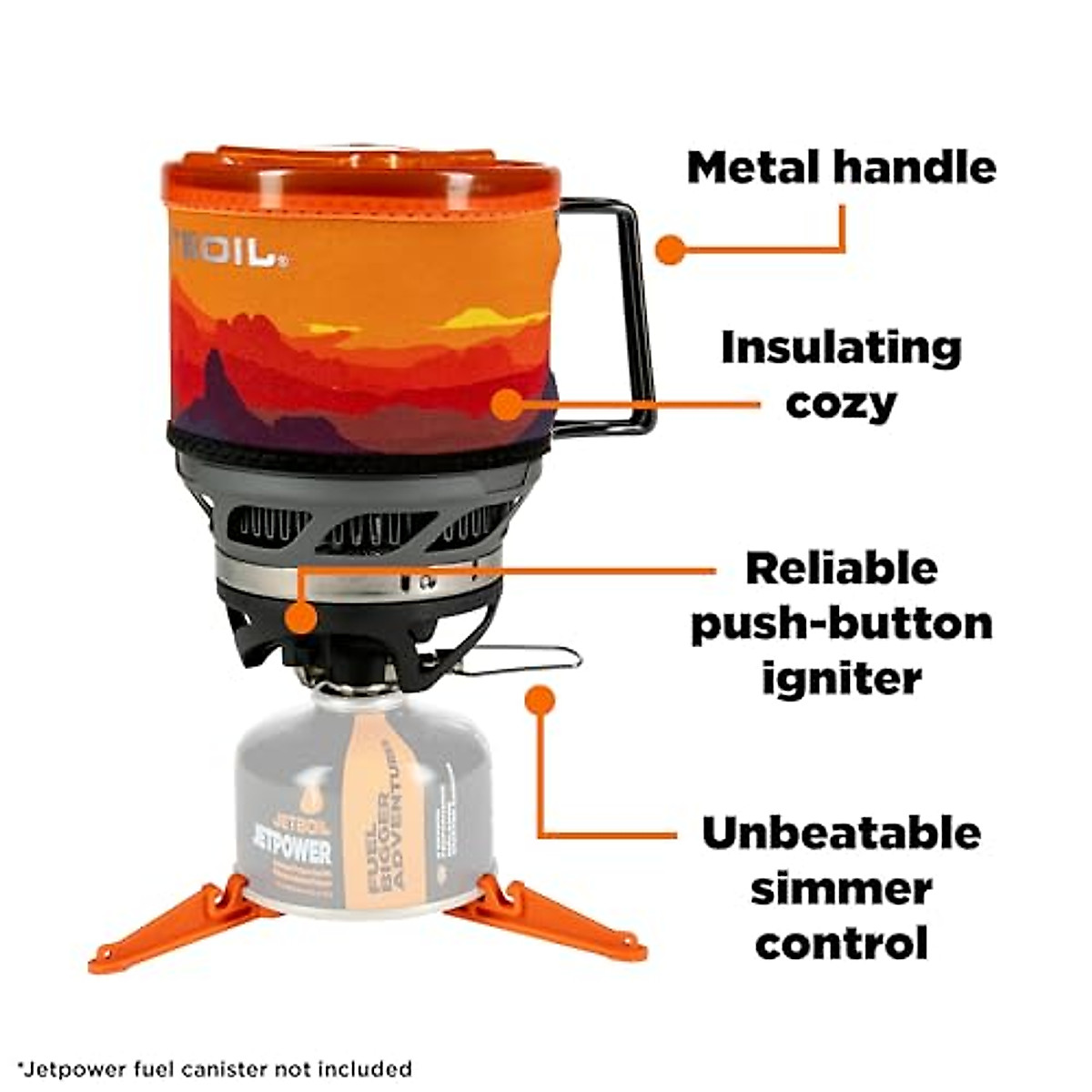 Jetboil MiniMo Camping and Backpacking Stove Cooking System with Adjustable Heat Control (Sunset)