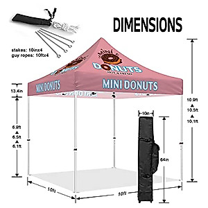 ABLEM8CANOPY Custom Canopy Tent 10x10 with Logo, Personalized Pop Up Canopy Tent with Optional Walls for Business Events, Trade Shows, Farmers Market, Roller Bag Included(Mini Donuts)