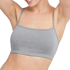 Hanes 3-pack Cotton Bralette, Moisture-wicking, Low-impact - String Crop Moon Sky/Concrete Heather/White, Medium