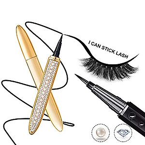 2020 Upgraded Self-adhesive Eyeliner,2 in 1 Eye Liner Pen Diamond Bling Glitter Liquid Eyeliner No Glue, Non Magnetic, Eye Liner for Eye Makeup and Wear Normal False Eyelashes (Queen Pearl White)