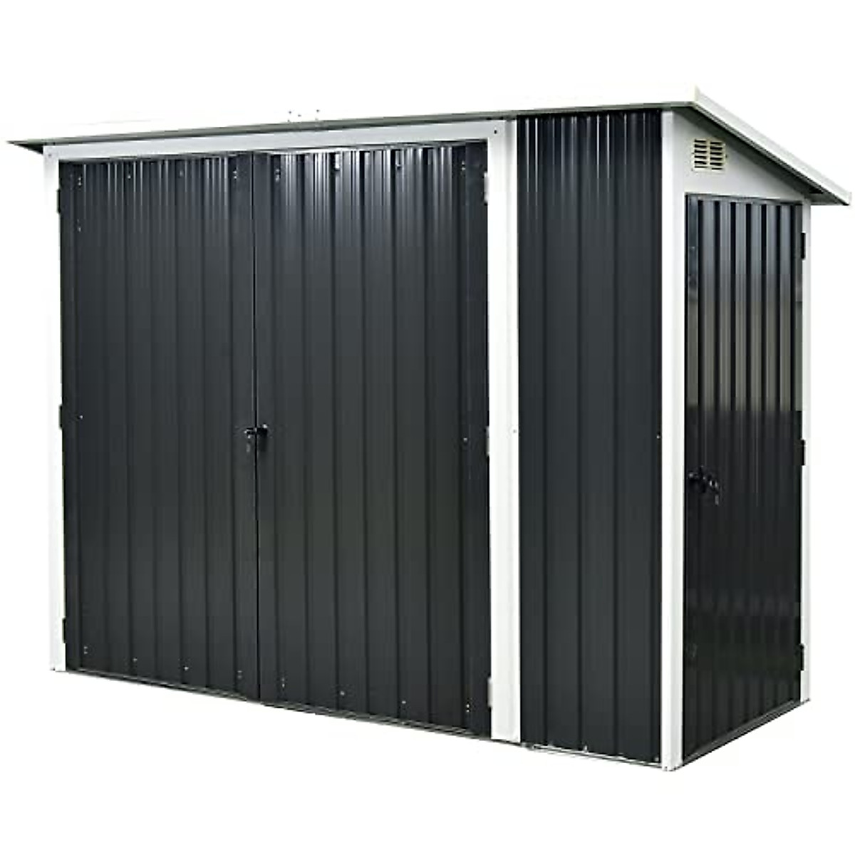 Hanover 2-in-1 Multi-Use Storage Shed, Separated Storage Compartments, 2-Point Locking System, Galvanized Steel, 156-Cu. Ft. Capacity, 3.6-Ft. x 8-Ft. x 5.75-Ft., Dark Gray