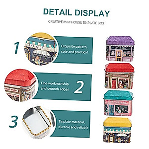 Cabilock 4pcs Boxes House Tin Box Sugar Canister Retro Decor Kitchen Tin Boxes Table Cookie Tin Christmas Crackers Jewelry Organizer Tray Mini Cookies Candy Tea Metal Box Tinplate