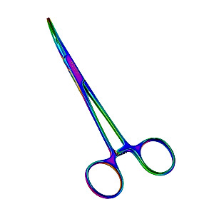 CynaMed German Nurses Doctor Lister Bandage Scissors 7.25" +5.5" + HEMOSTAT Forceps Str +Cvd 5.5" Multi Color Rainbow Color Stainless Steel - (Set of 4)