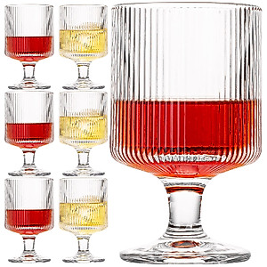 wookgreat Vintage Wine Glasses Set of 6, 8 oz Origami Style Glass Water Goblets, Unique Embossed Pattern Stemmed Cocktail Glasses, Classic Goblet Party Glasses, Wine Glasses Goblets for Daily Use