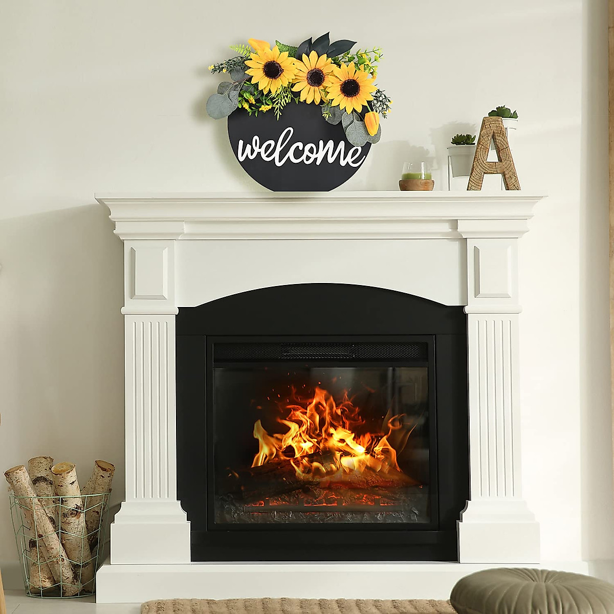 Sunflower Wreaths Welcome Sign Sunflower Door Seasonal Welcome Wreath Yellow Sunflower Living Room Decor for Front Door Porch Home Window Wall Farmhouse Garden Indoor Outdoor Classroom Decor