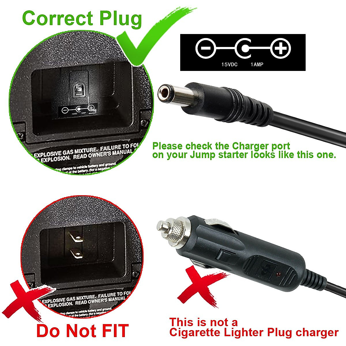 T POWER 15V Charger for Dewalt DXAEPS14 1400 Peak Amp Potek Kinverch Car1500 Peak 750 JS86-UL, JS87-UL, JS88-UL & All Xantrex Sears Diehard 1150 950 Jump Starter Ac Dc Adapter Power Supply