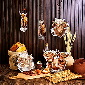 Libima 24 Pieces Highland Cow Party Decorations Cow Hanging Swirl Ceiling Cow Party Supplies Spirals and Swirls for Highland Cow Cattle Birthday Decorations Farm Animal Party Decorations Supplies