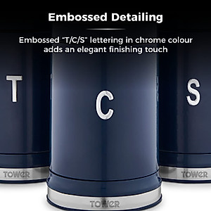 Tower T826171MNB Belle Set of 3 Canisters, Tea/Coffee/Sugar Storage, Midnight Blue